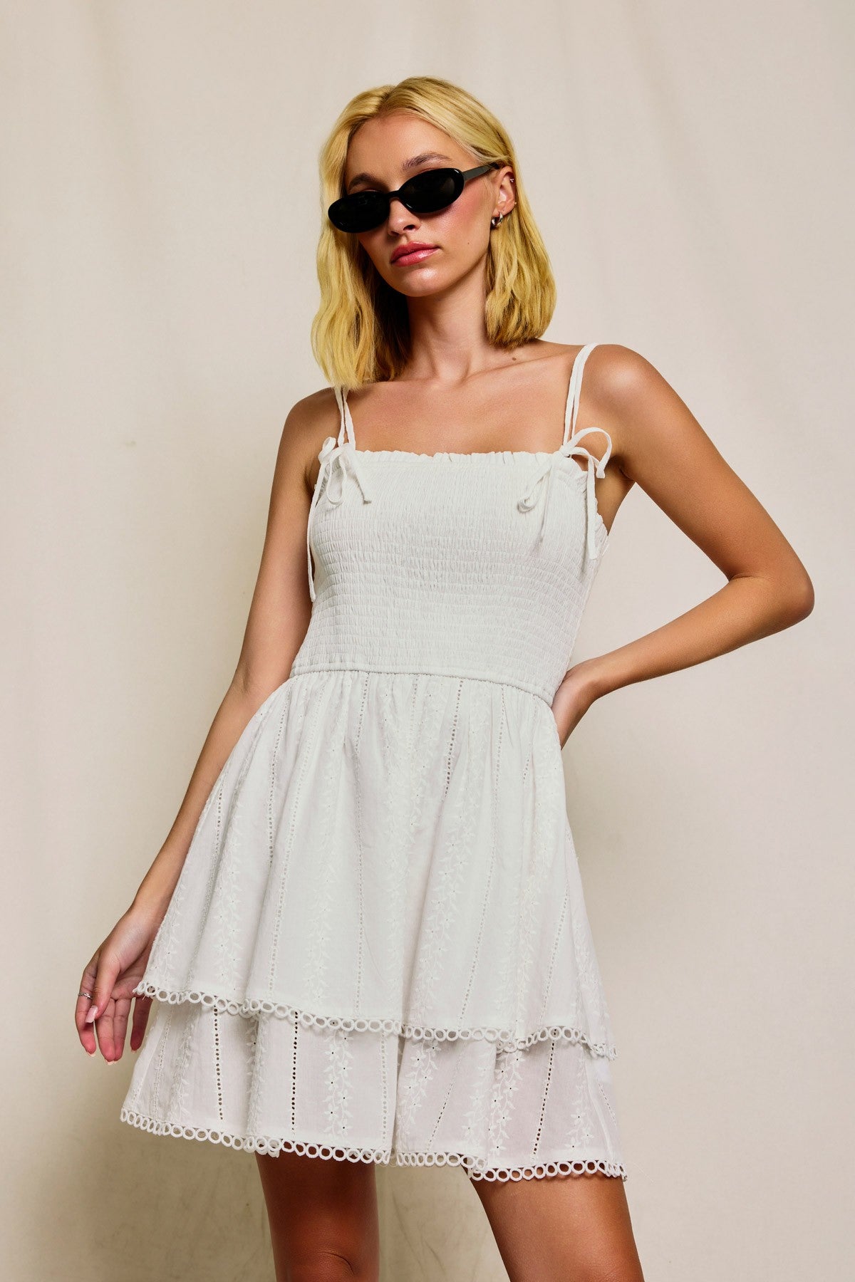 WHITE SMOCK EYELET DRESS | Morgan Rae Boutique