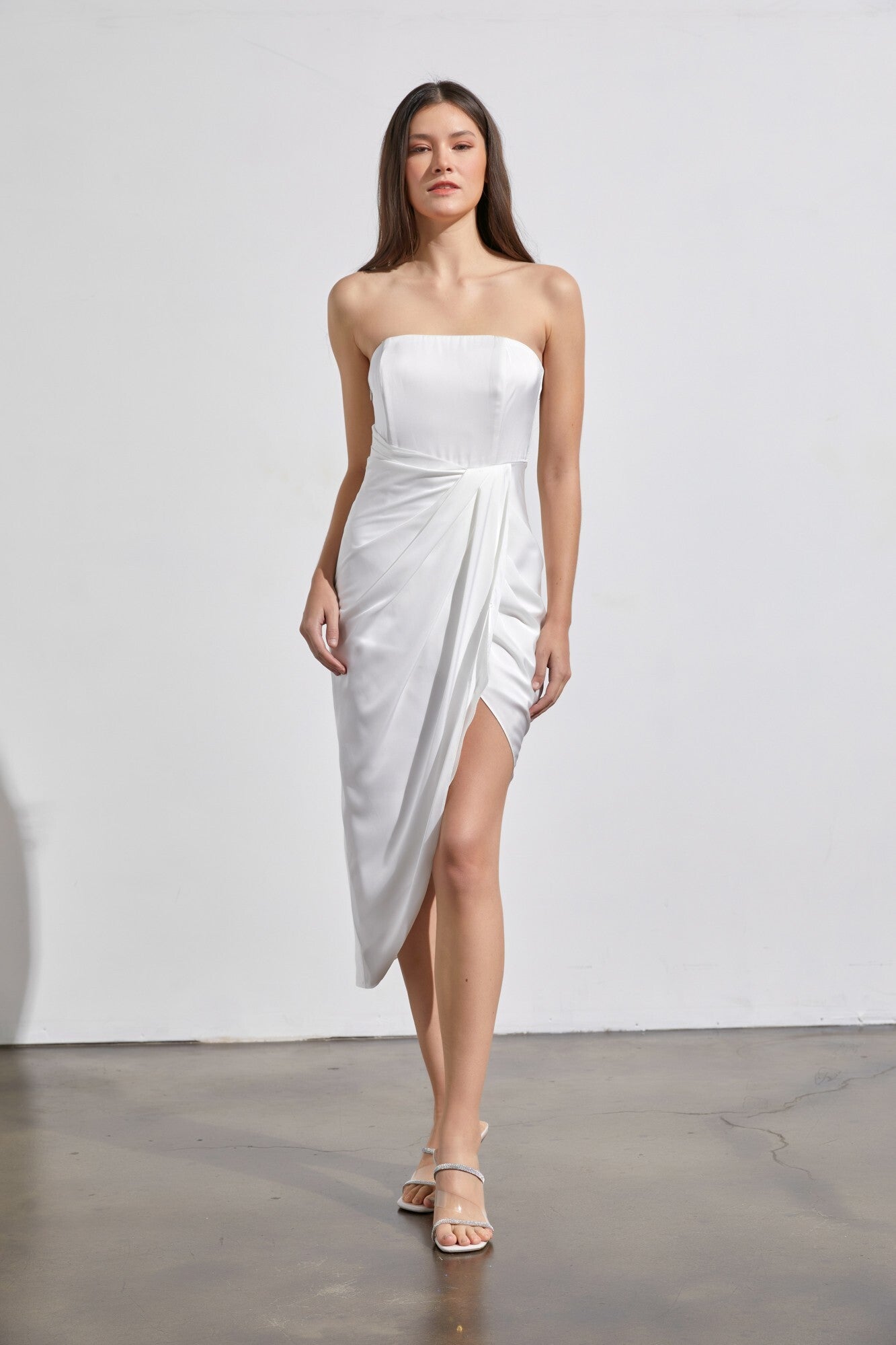 WHITE STRAPLESS SILK DRESS | Morgan Rae Boutique