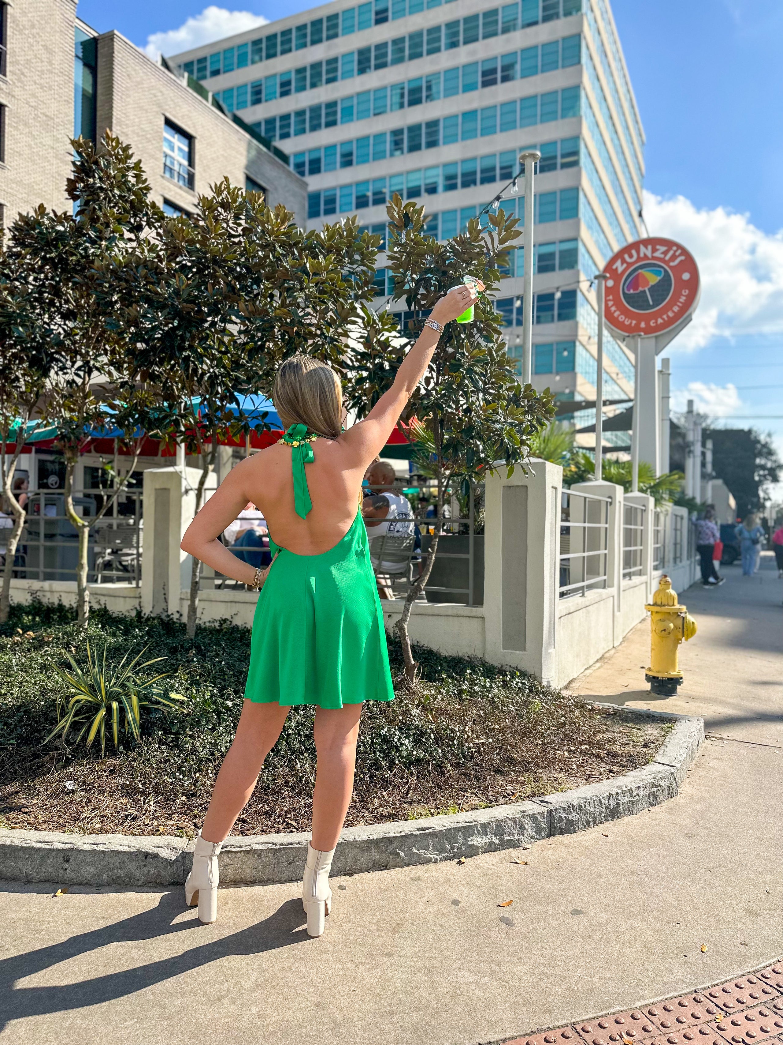 GREEN HALTER DRESS | Morgan Rae Boutique