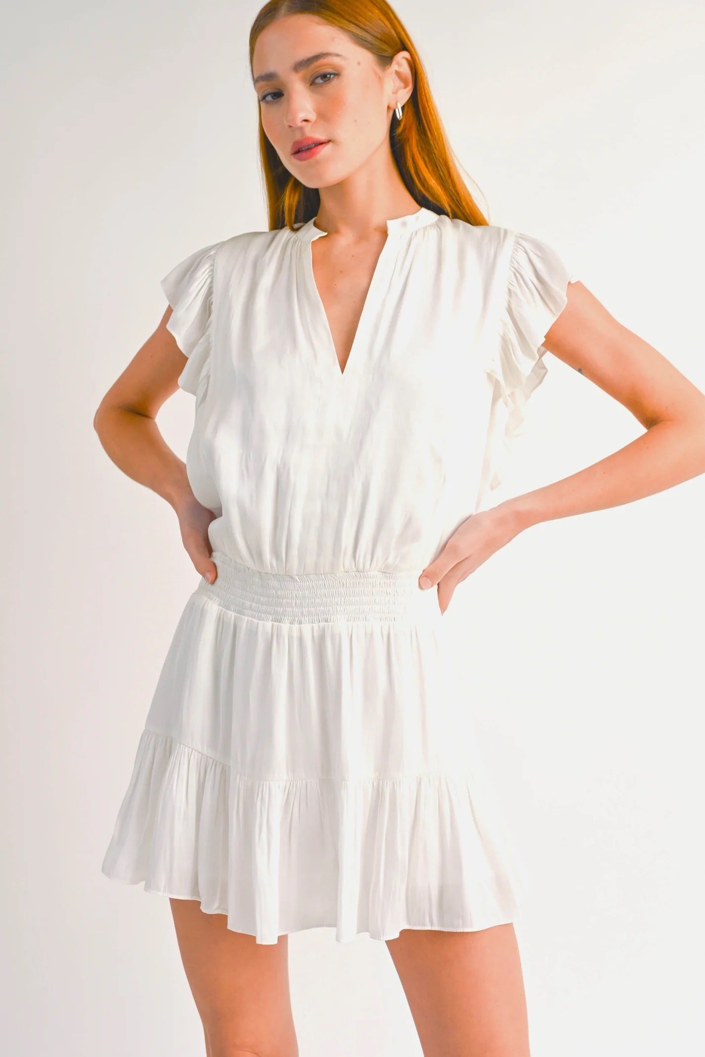 WHITE RUFFLE SLEEVE ROMPER | Morgan Rae Boutique